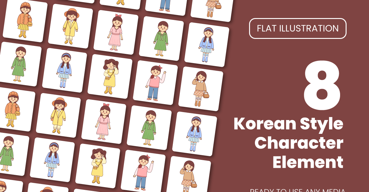 Collection of Korean Style Character Element in Flat Illustration
