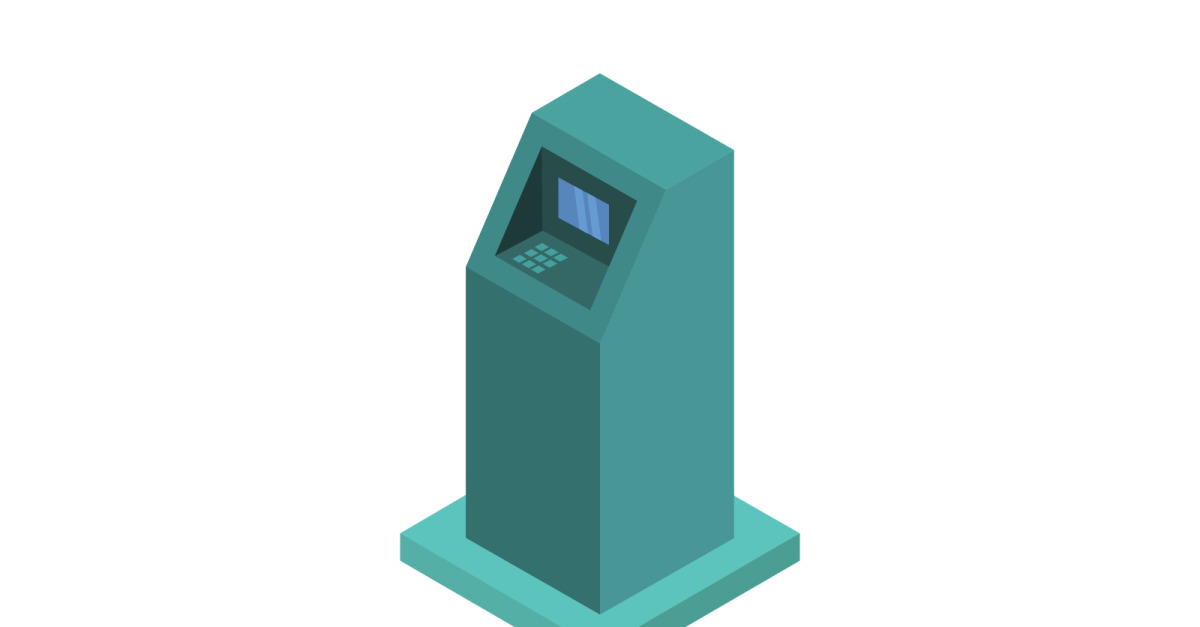 Isometric ATM illustrated on a white background