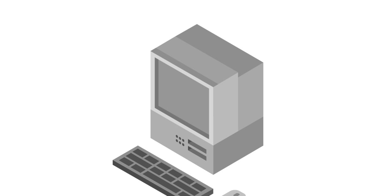 Isometric illustrated computer in vector and colored on white background