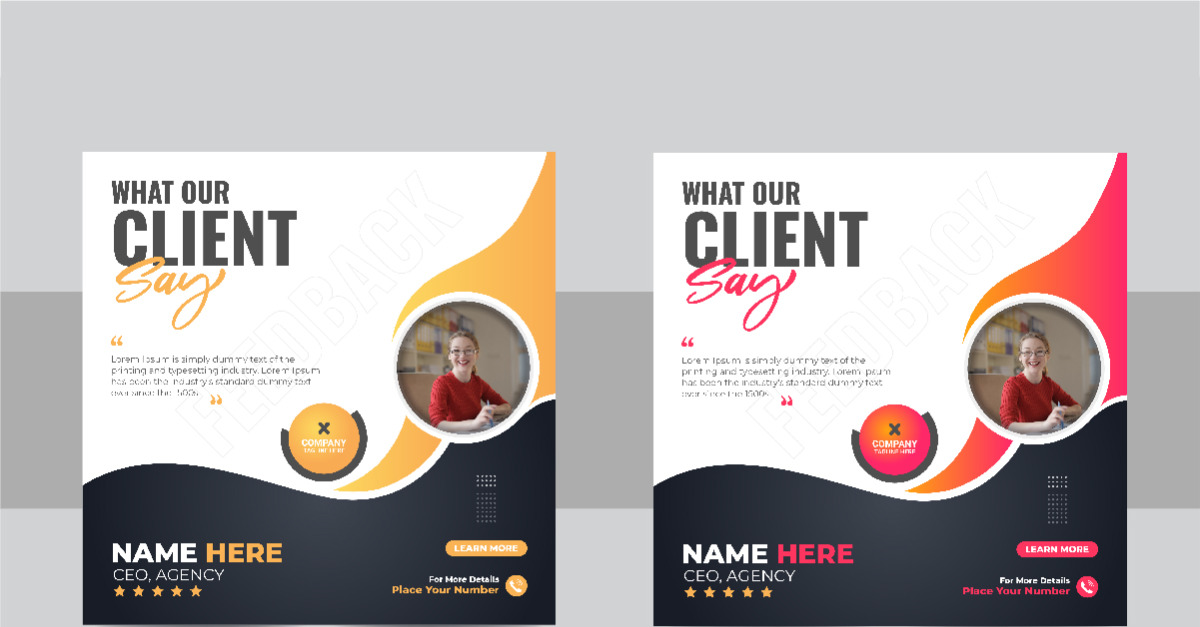 Modern customer feedback social media post design template set
