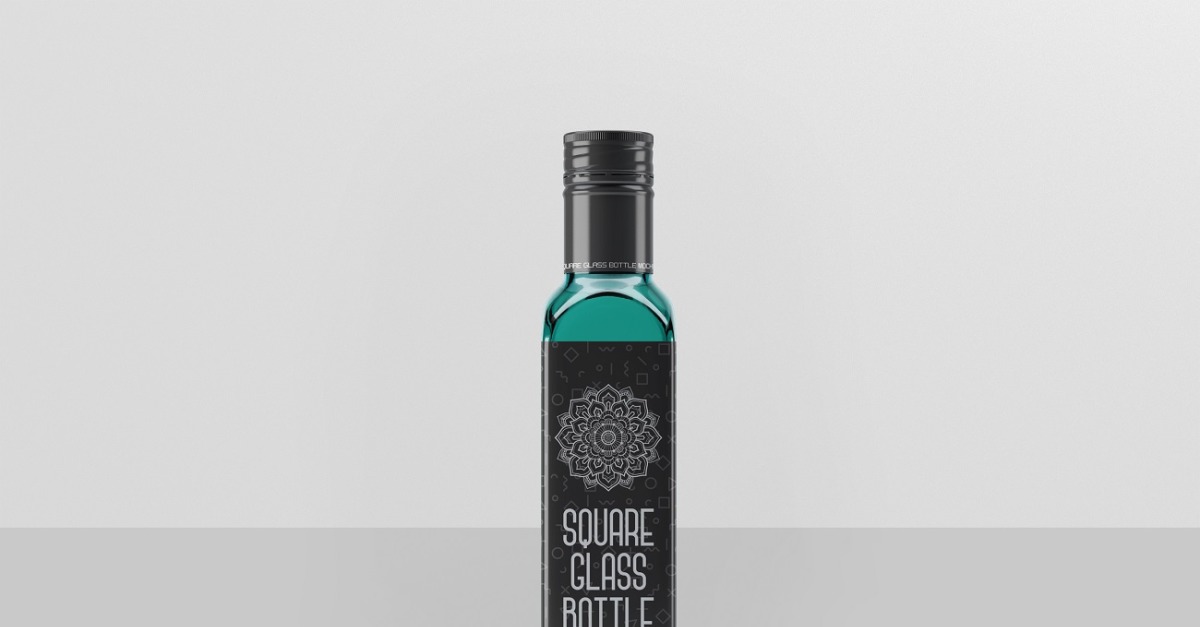 Glass Bottle - Square Glass Bottle Mockup - TemplateMonster