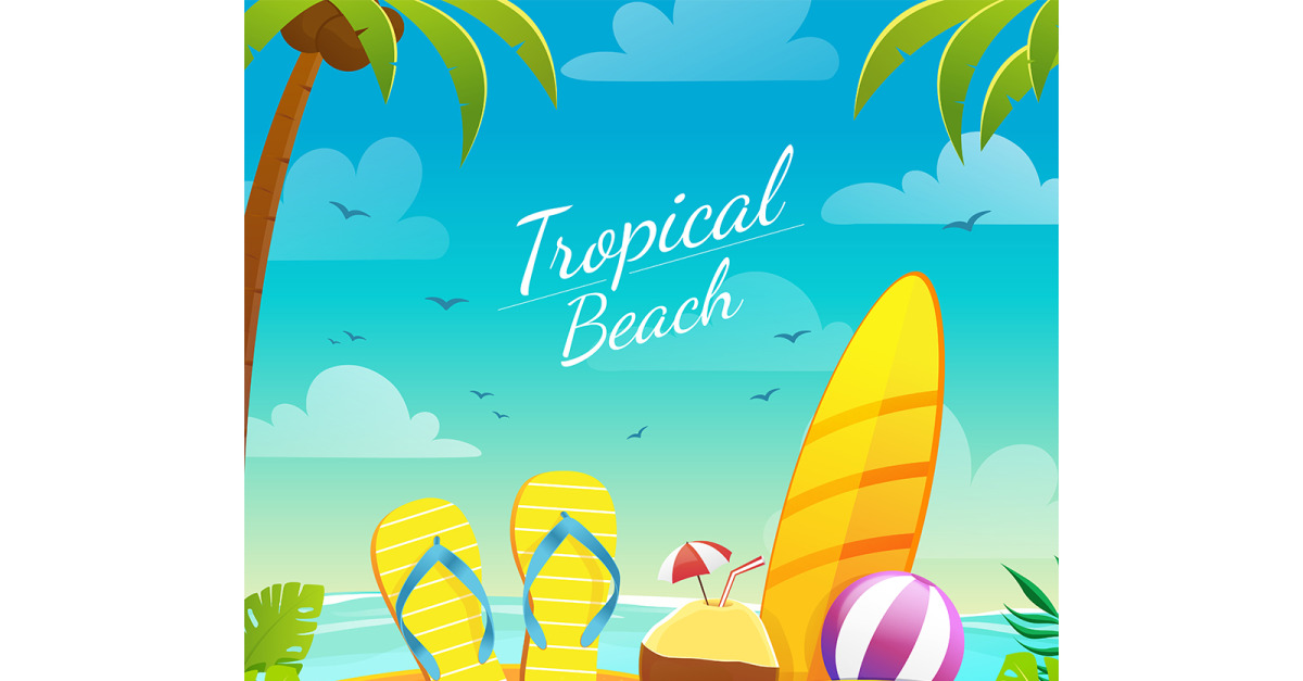Plage Tropicale Paradisiaque Avec Illustration Design Plat