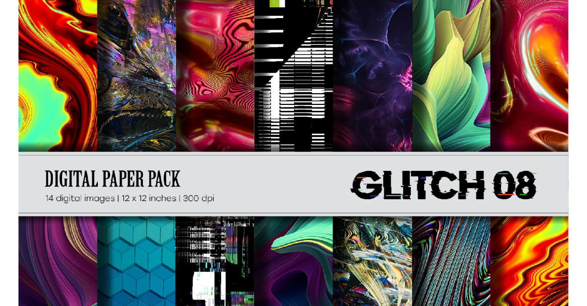 Glitch Psychedelic 08. Digital Paper Sets. - TemplateMonster