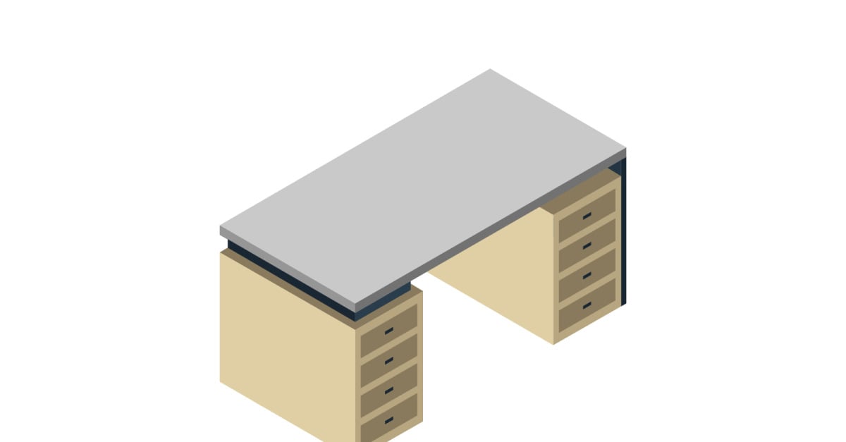 Isometric and colorful office desk on a white background
