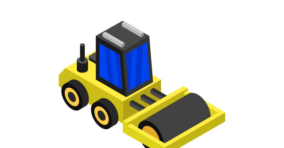 Road roller in vector and isometric on background
