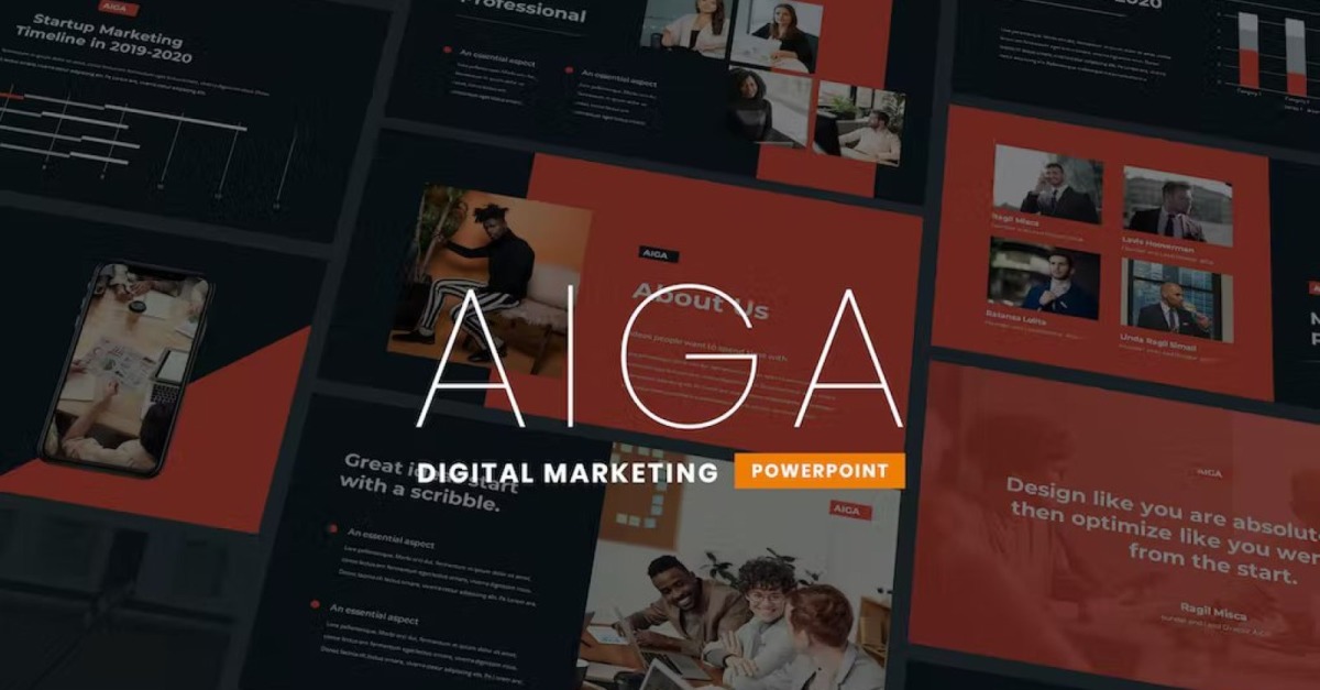 Aiga - Powerpoint per il marketing digitale - TemplateMonster