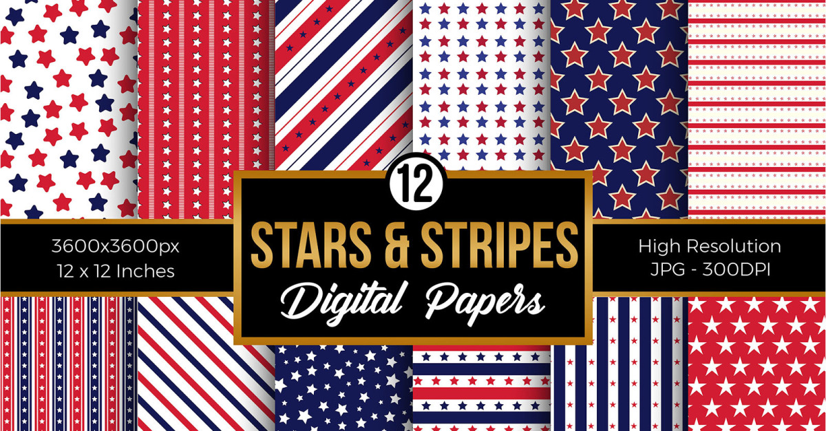 Red Blue Stars and Stripes American Patriotic Digital Paper Patterns - FREE