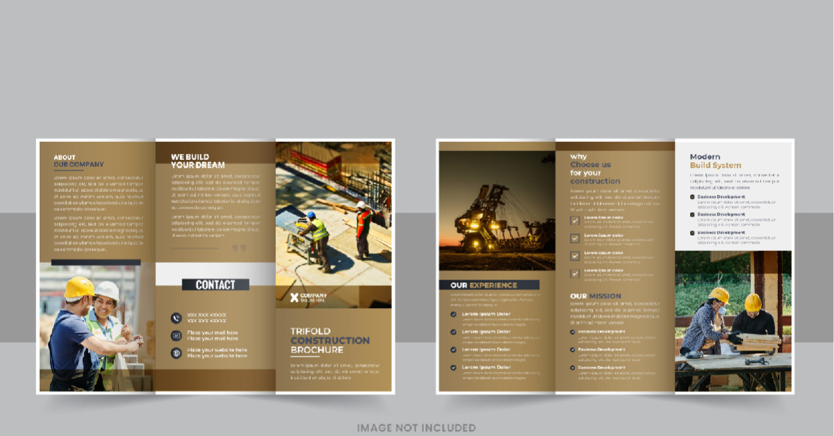 Construction Brochure Trifold design layout - TemplateMonster