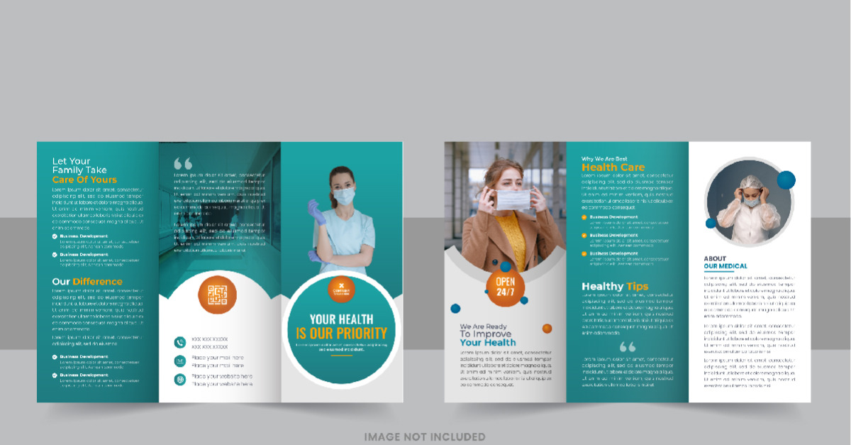 Healthcare or medical service trifold brochure design template