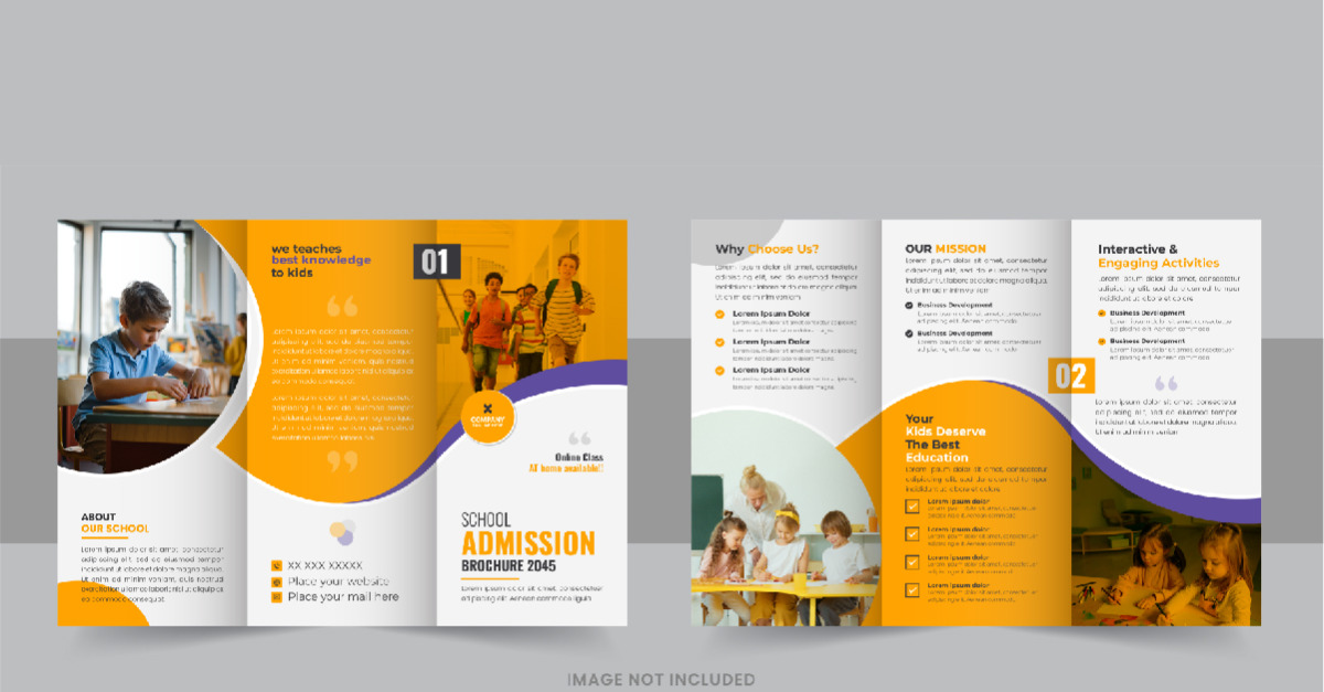 Kids back to school admission or Education trifold brochure template layout