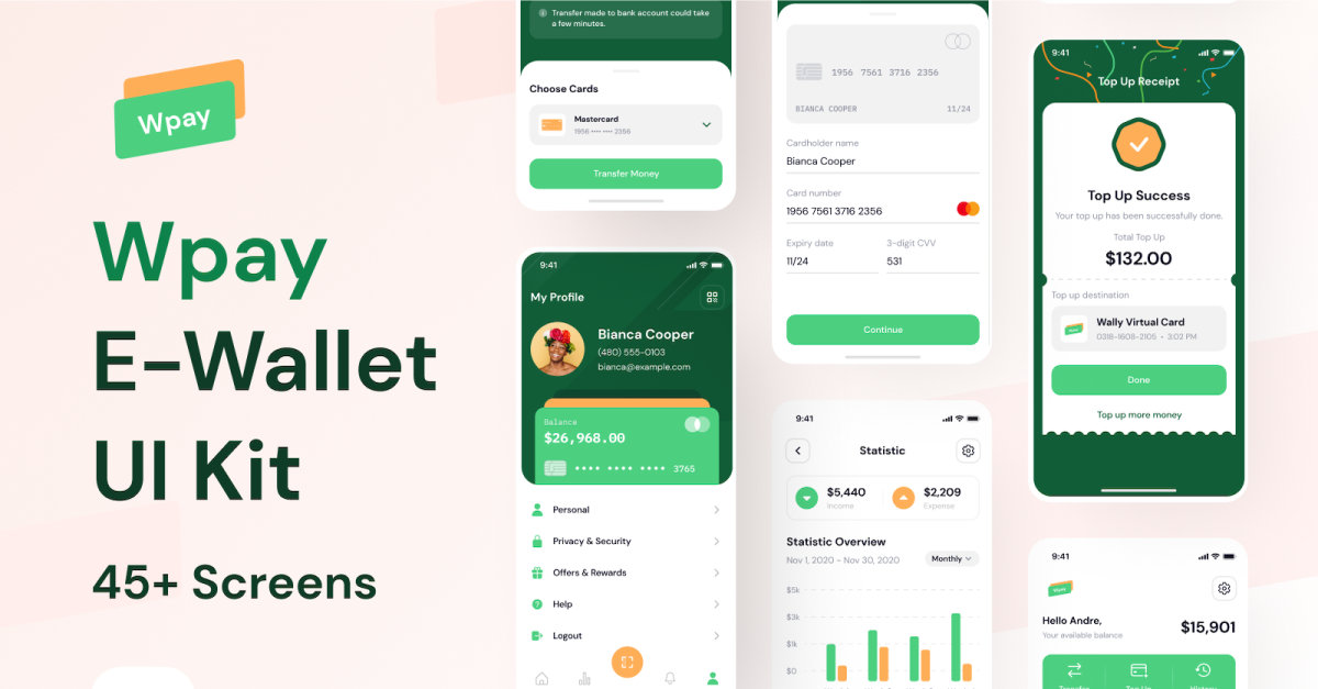 Wpay - Modern E-wallet App UI Kit #341120 - TemplateMonster