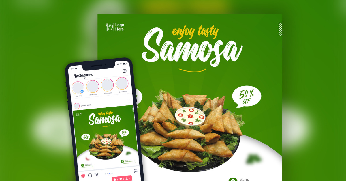 Samosa Food Menu Restaurant Social Media Post Template