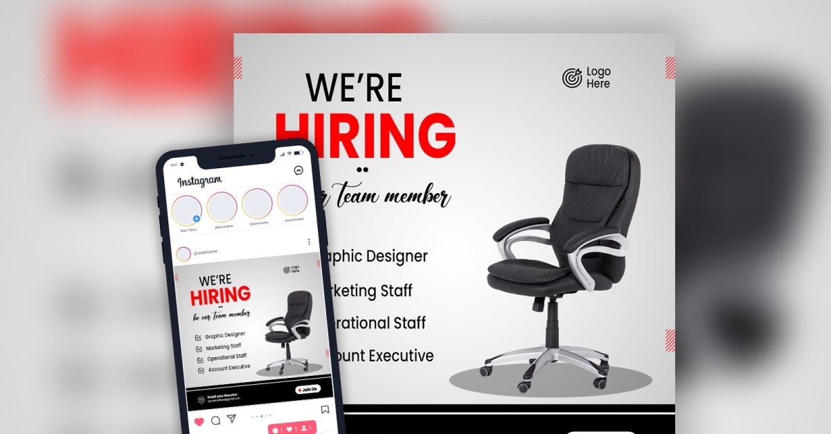 Job Hiring Vacancy Office Social Media Post Template