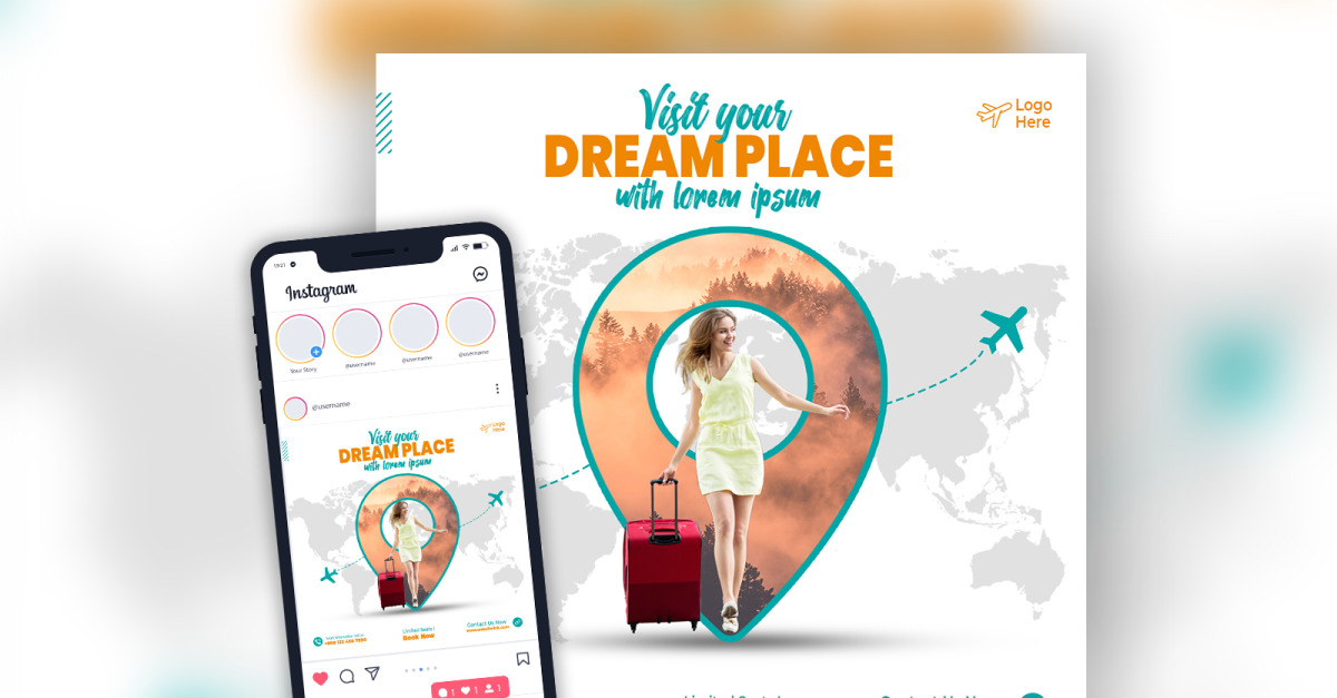 Visit Place Travel Agency Social Media Post Template