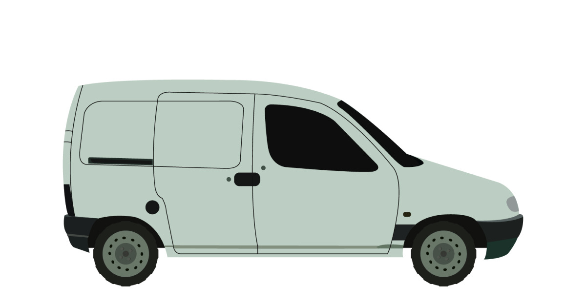 Van illustrated and colored in gray in vector on background