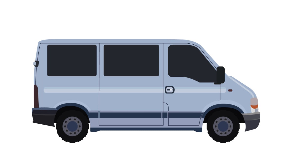 Van illustrated and colored in vector on a white background