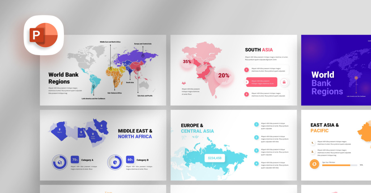 World Bank Region Map Presentation Template - TemplateMonster
