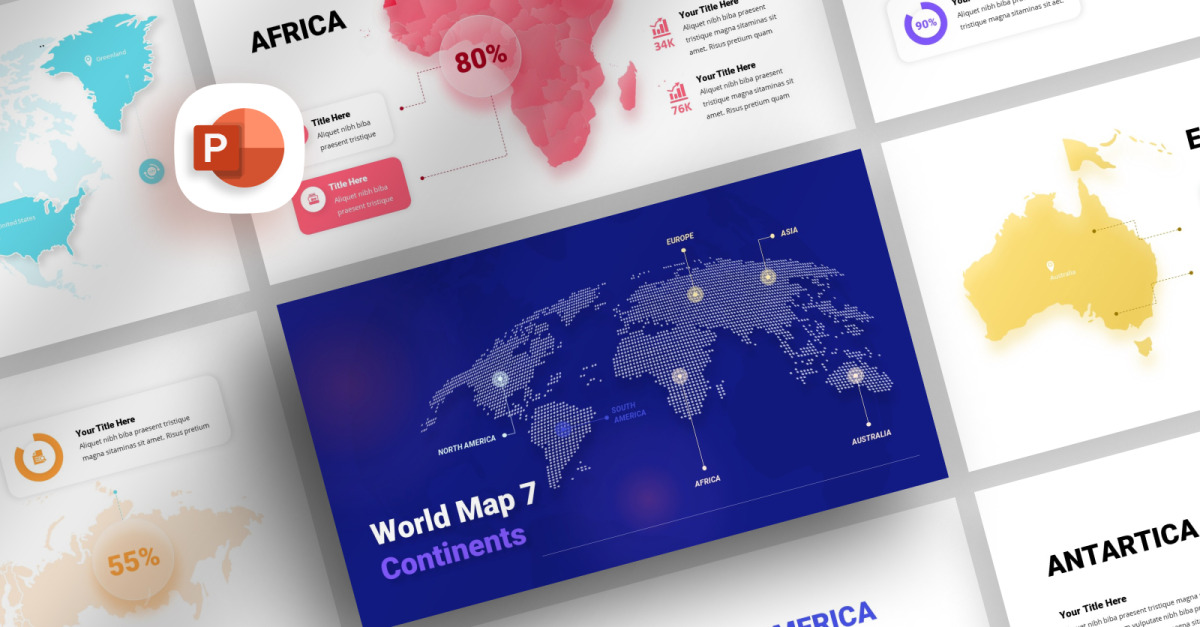 7 Continents World Map Presentation Template