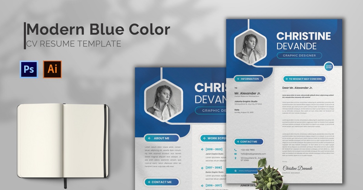 Modern Blue Color Resume Template #342617 - TemplateMonster