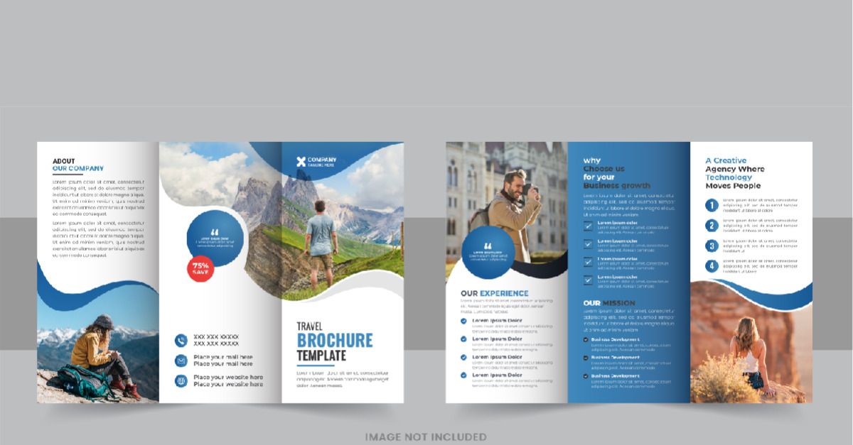 Diseño de plantilla de folleto tríptico de agencia de viajes y turismo