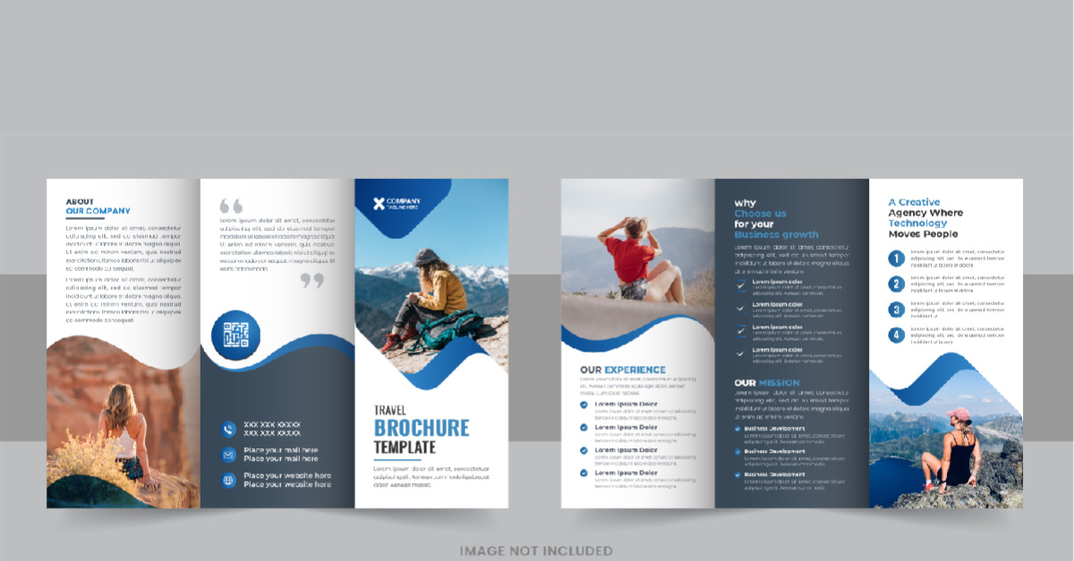 Tour and travel agency trifold brochure template design vector