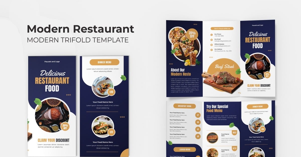 Modern Restaurant Trifold Brochure #343019 - TemplateMonster