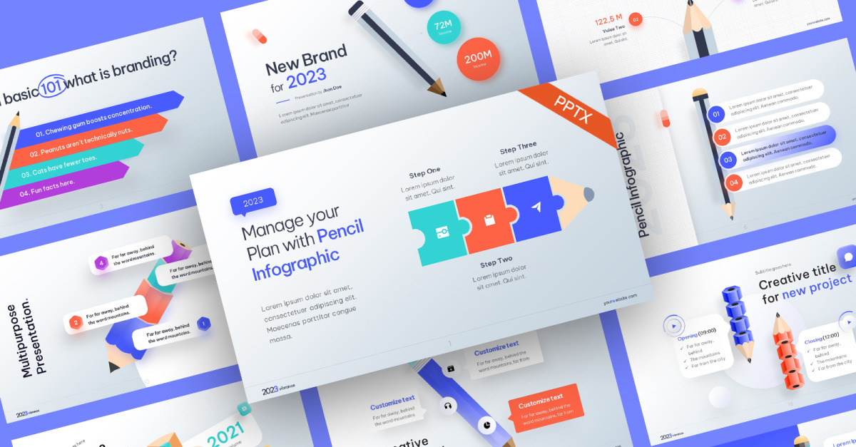 Modelo de PowerPoint de infográfico de lápis