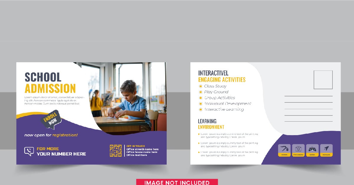 School admission postcard template design - TemplateMonster