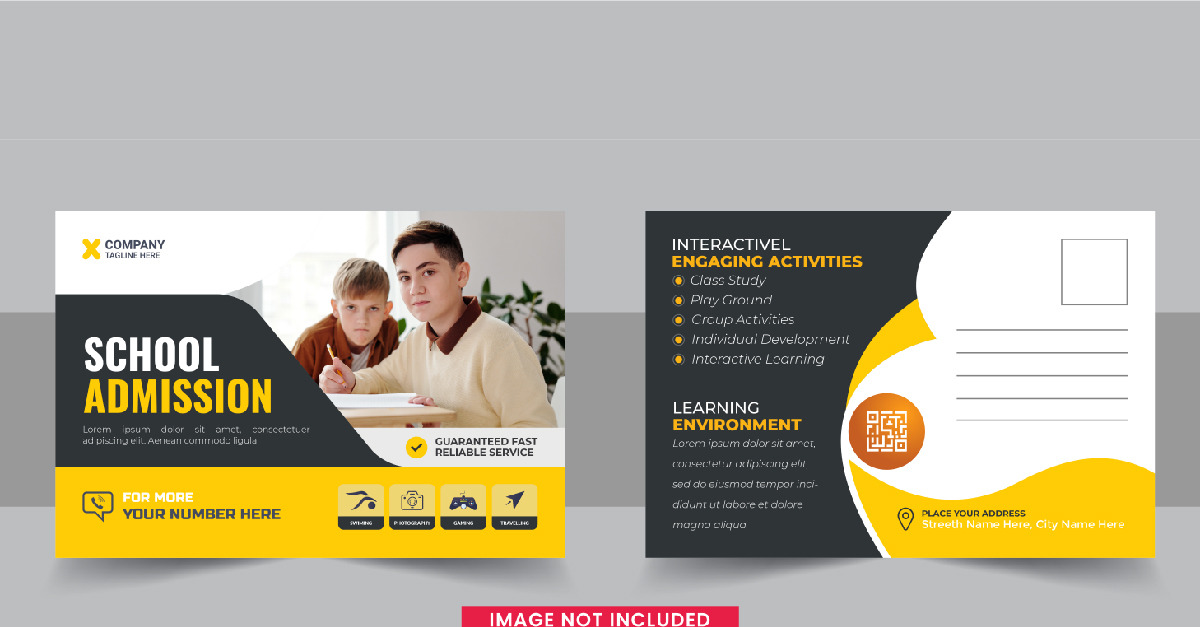 School admission postcard design layout - TemplateMonster