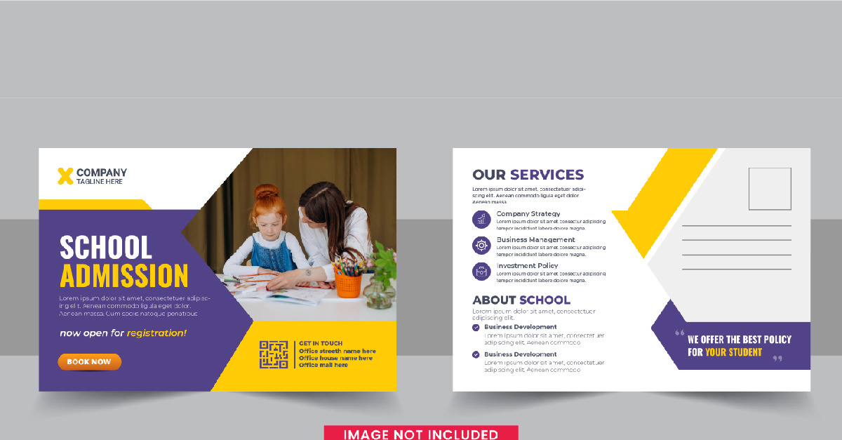School admission postcard template design layout