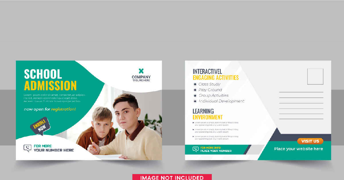School admission postcard template design vector