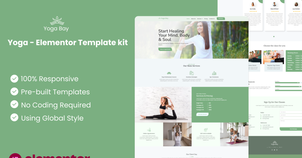 Yoga Bay Elementor-sjabloonkit #343938 - TemplateMonster