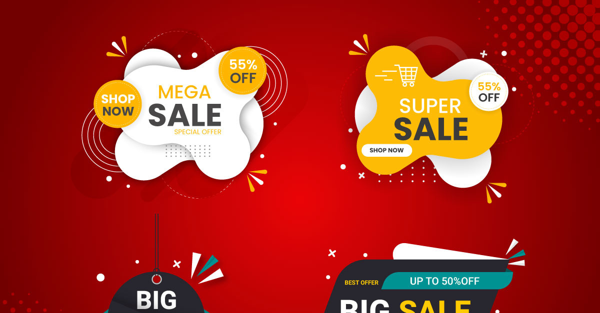 Vector sale banner promotion set template with color background and ...