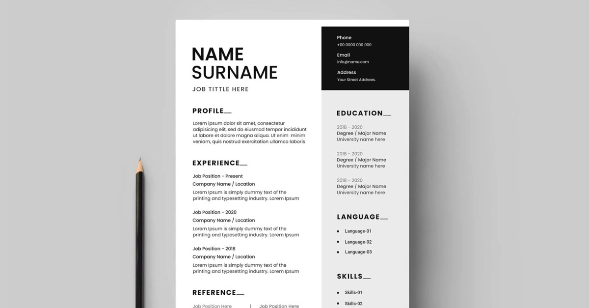 Black and white cv resume template design - TemplateMonster