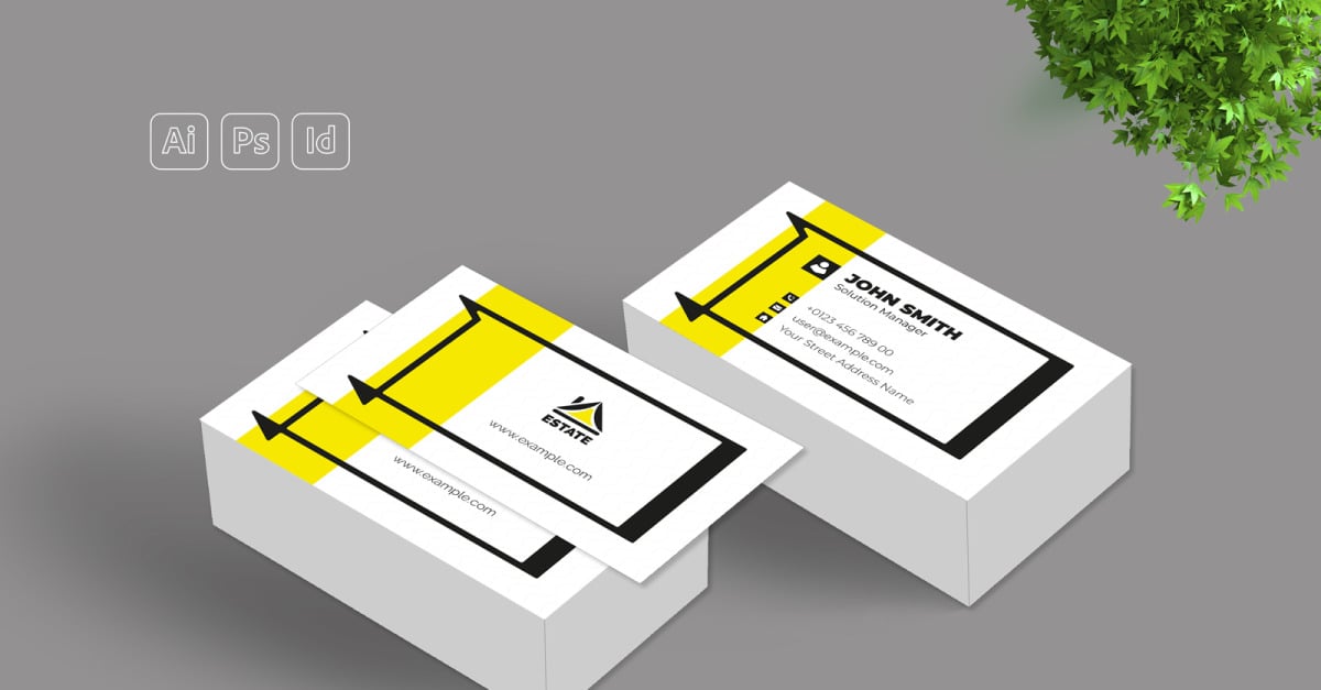 Business Card Layout with Yellow Stripes - TemplateMonster