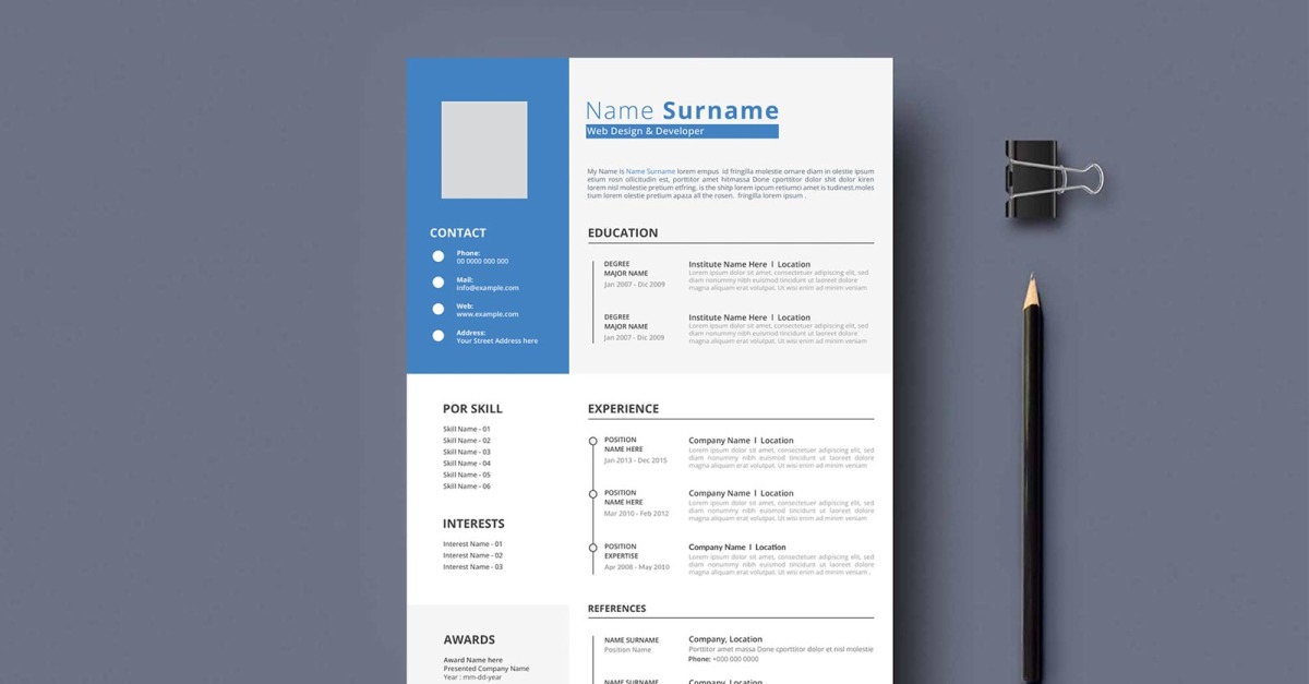 Minimalist resume cv template design - TemplateMonster