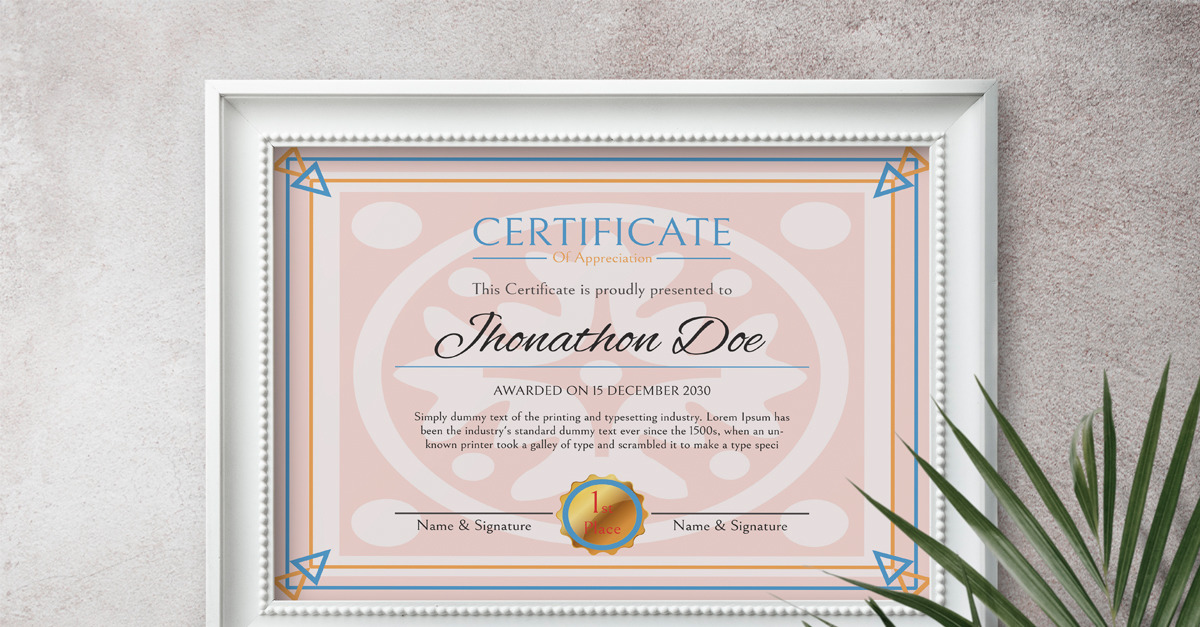 Certificate of Appreciation award template - TemplateMonster