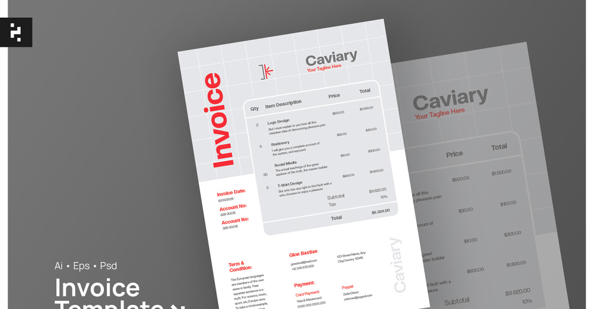 Red Simple Modern Invoice Template #345120 - TemplateMonster