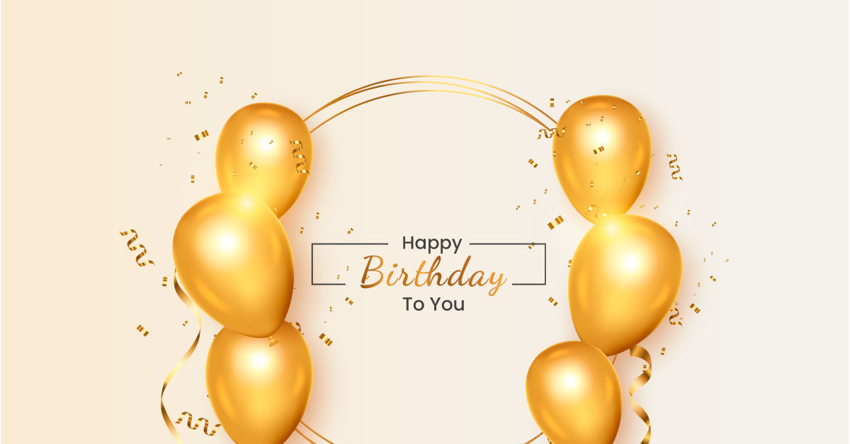Birthday round frame with Realistic golden balloon set with golden confitty