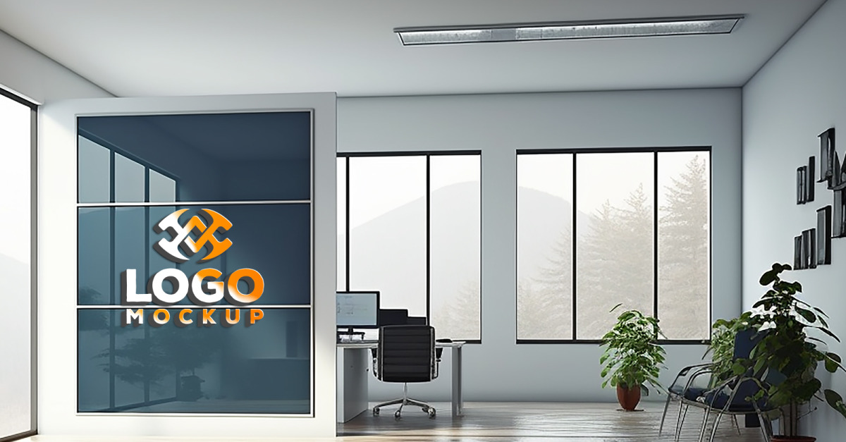 Glass Wall Mockup | Logo Mockup | Glass Wall Interior Mockup