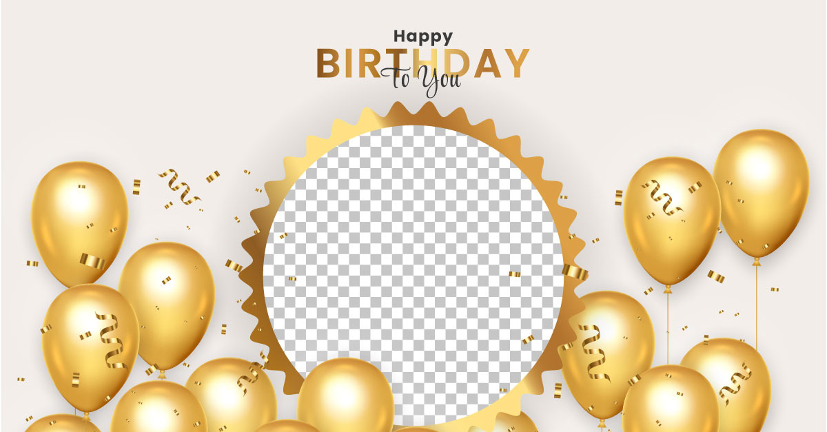 Vector Birthday frame with Realistic golden balloons with golden confitty