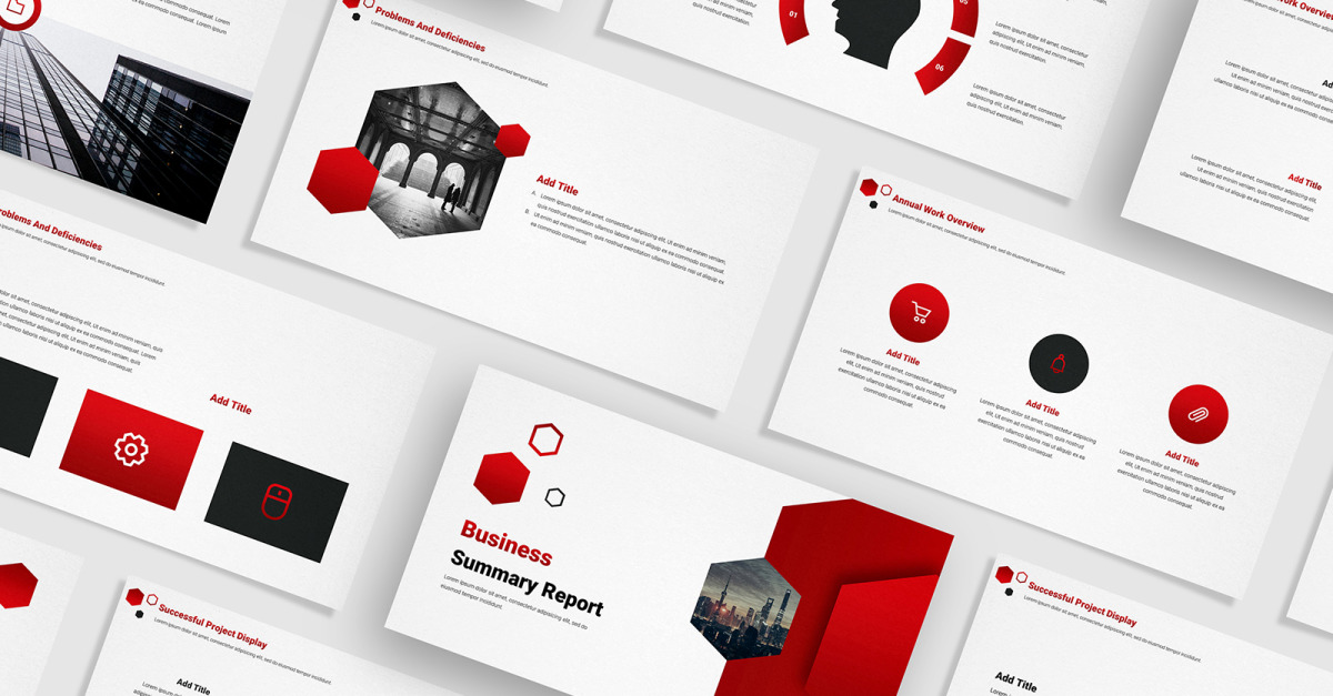 Kırmızı İş Özeti Raporu PowerPoint Şablonu - TemplateMonster