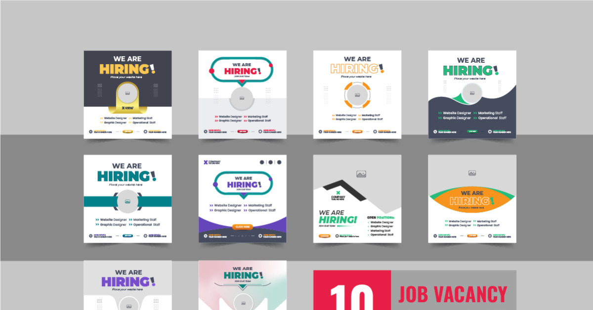 We Are Hiring Job Vacancy Social Media Post template design Bundle