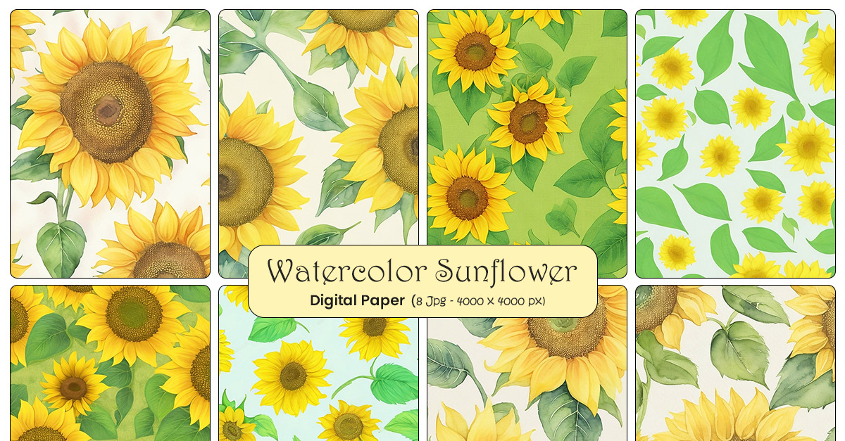 Sunflowers seamless pattern watercolor background, Watercolor Sunflower ...
