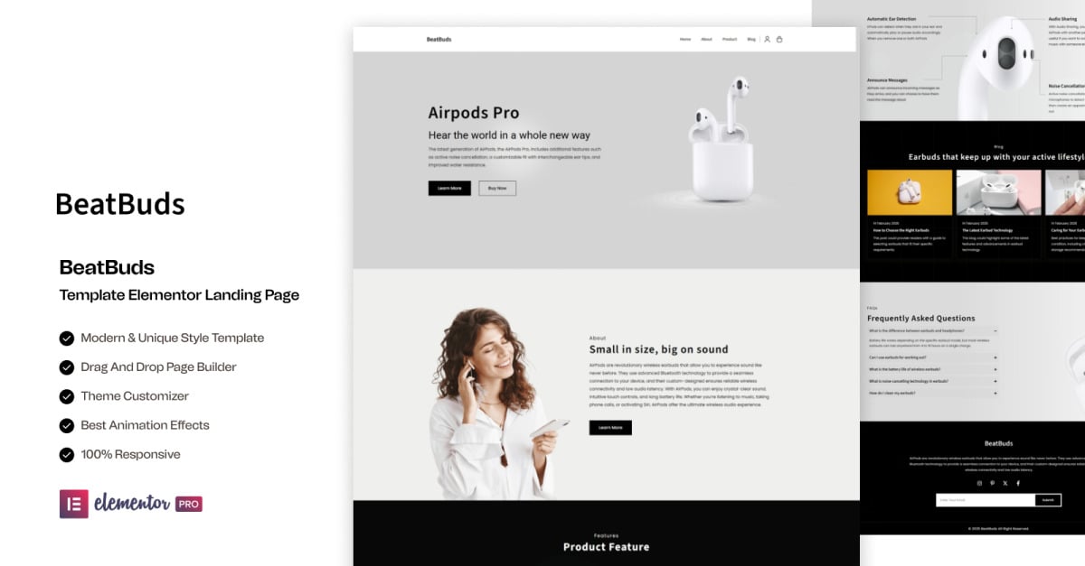 BeatBuds - Wireless Earbuds Elementor Landing Page