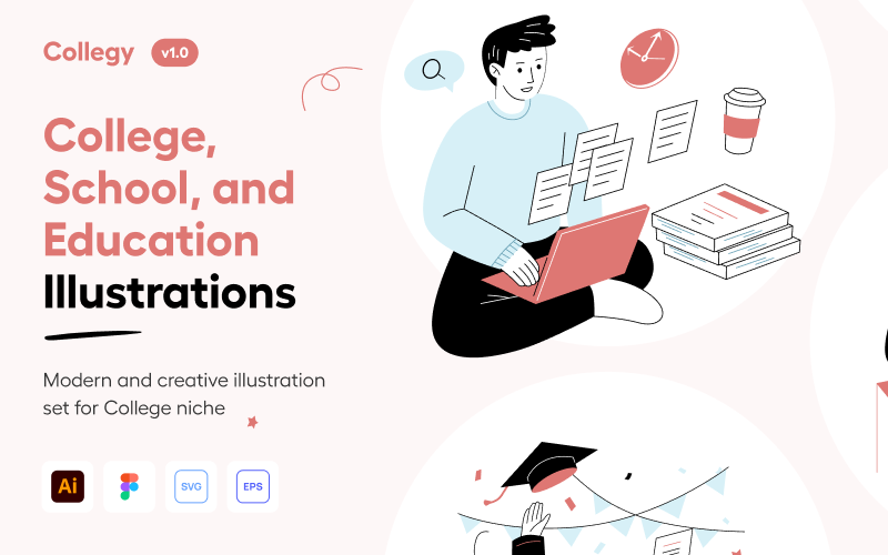 Collège - Ensemble d'illustrations pour le collège et l'éducation