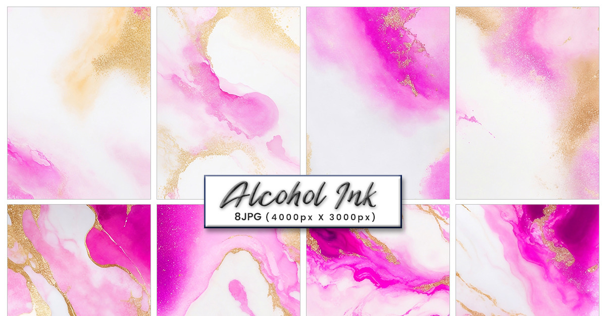 Pink Alcohol Ink Backgrounds, watercolor gold glitter texture