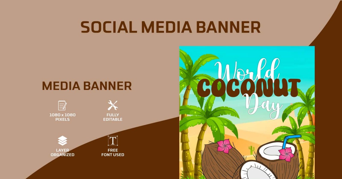 World Coconut Day Social Media Post Design or Web Banner Template