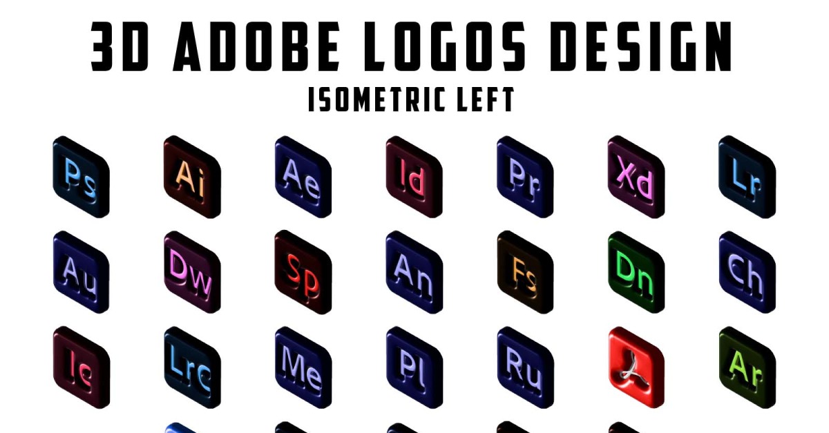 Professional 3D Isometric Left Adobe Software Icons Design