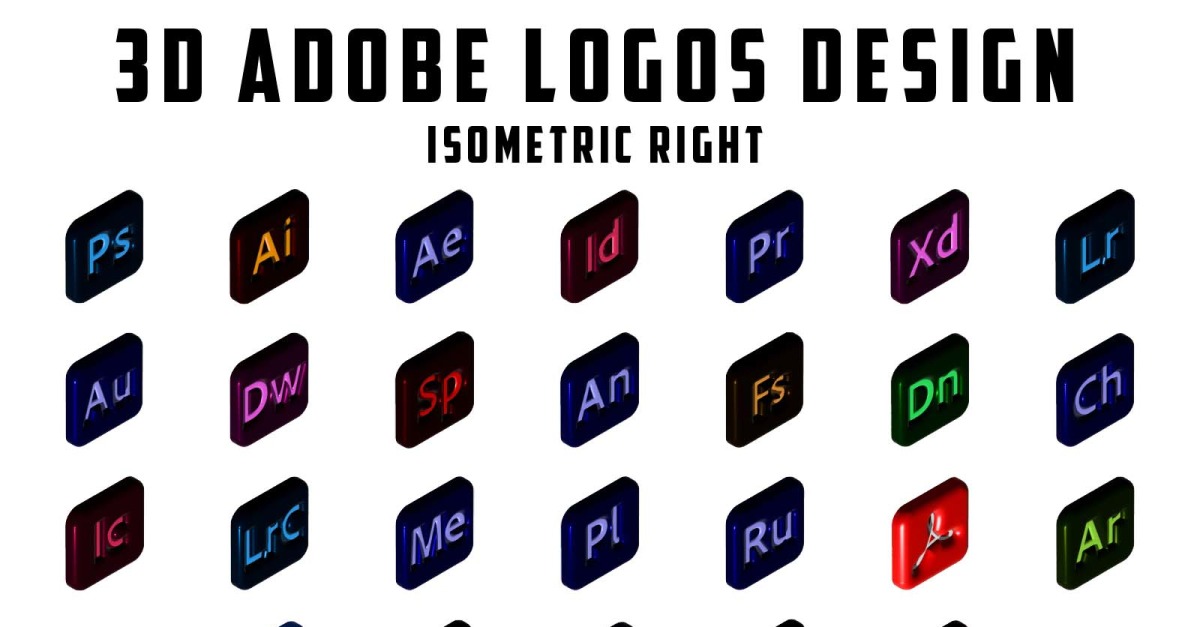 Professional 3D Isometric Right Adobe Software Icons Design